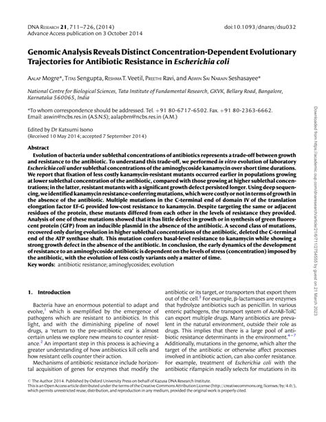 Pdf Genomic Analysis Reveals Distinct Concentration Dependent Evolutionary Trajectories For