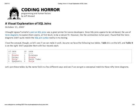 Download Pdf Coding Horror A Visual Explanation Of Sql Joins