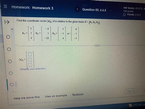 Solved Find The Coordinate Vector X B Of X Relative To The