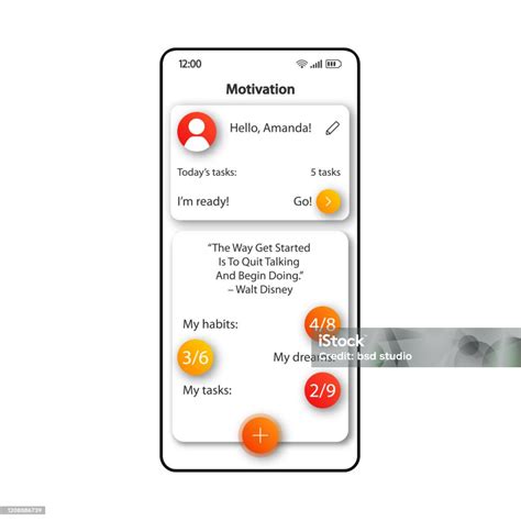 동기 부여 알림 스마트 폰 인터페이스 벡터 템플릿 모바일 앱 페이지 색상 디자인 레이아웃입니다 맞춤형 목표 설정 화면입니다 응용 프로그램에 대한 평면 Ui 작업 알림 전화
