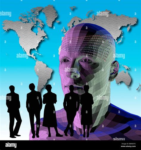 People Looking At A Digital Man Or Robot With Binary Numbers In Front