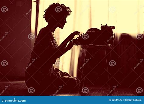 Girl Typing On Typewriter Stock Image Image Of Lady