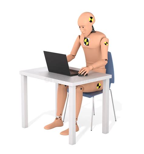 Crash Test Dummy Sitting At A Table Using Laptop Stock Illustration Illustration Of Learning