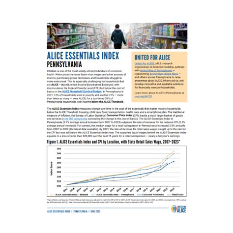 ALICE Essentials Index Pennsylvania Fact Sheet United Way Of Southwestern Pennsylvania