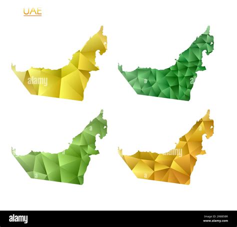 Set Of Vector Polygonal Maps Of Uae Bright Gradient Map Of Country In