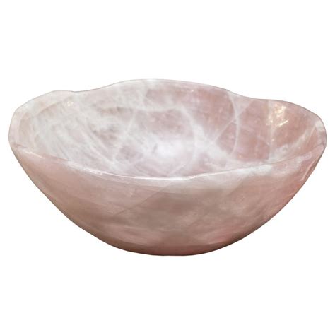 Contemporary Grand Scale Carved Rose Quartz Crystal Bowl For Sale At
