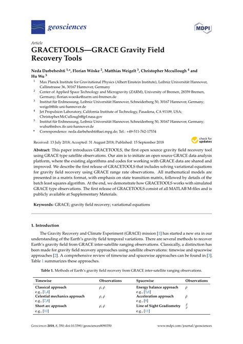 Pdf Gracetools—grace Gravity Field Recovery Tools