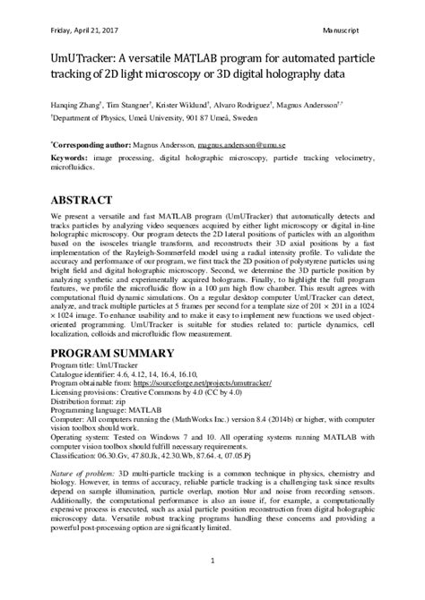 Pdf Umutracker A Versatile Matlab Program For Automated Particle