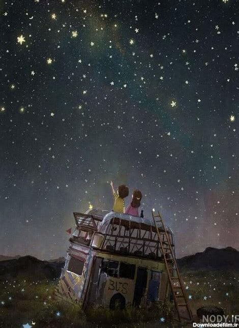 تصویر زمینه اسمان شب پر ستاره