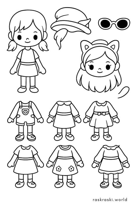 «Тока Бока с одеждой для вырезания раскраска ⭐️ скачать и распечатать бесплатно в формате А4