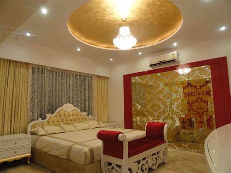 Modern Bedroom Design With Red And Gold Leafing Texture Wall By Gold