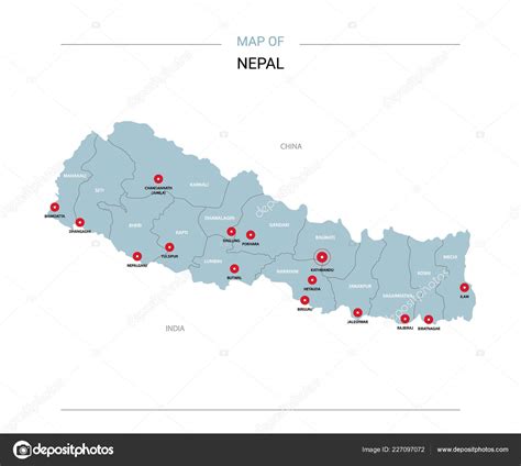 Nepal Vector Map Editable Template Regions Cities Red Pins Blue Stock Vector Image By