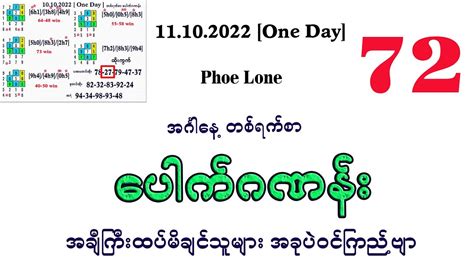 11 10 2022 One Day အဂ်ါနေ့ တစ်ရက်စာ ပေါက်ဂဏန်း 2d Youtube