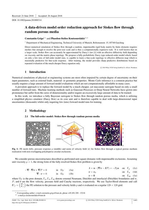 Pdf A Data‐driven Model Order Reduction Approach For Stokes Flow