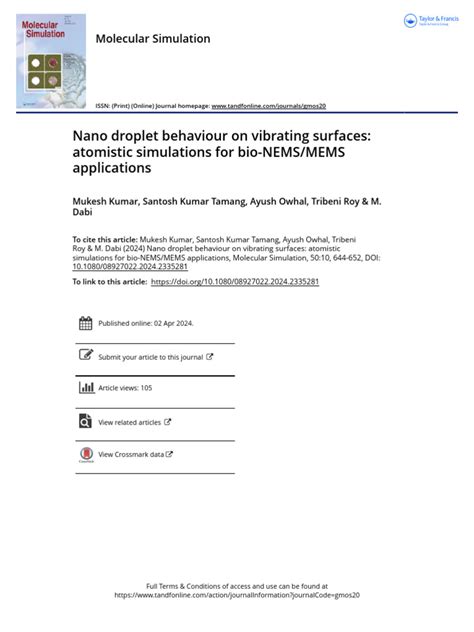 Nano Droplet Behaviour On Vibrating Surfaces Atomistic Simulations For
