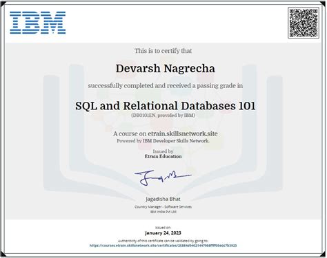 Devarsh Nagrecha On Linkedin Completed The Course On Sql And Relational Databases By Ibm
