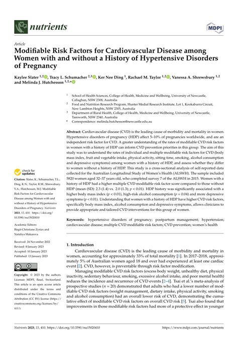 Pdf Modifiable Risk Factors For Cardiovascular Disease Among Women With And Without A History