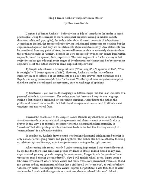 Blog1 James Rachels Subjectivism In Ethics Pdf Objectivity