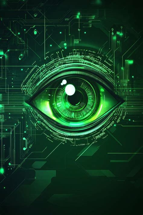 Futuristic Green Eye With Glowing Circuits And Technological Patterns Representing Advanced Ai