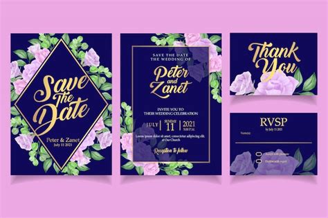 우아한 꽃 수채화 초대 웨딩 카드 템플릿 잎 프리미엄 벡터