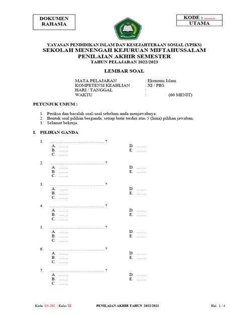 Template Soal Pdf