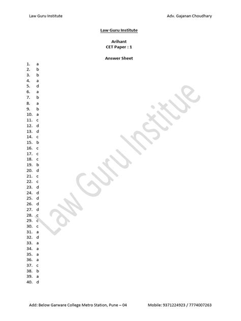 Mh Cet Arihant Mock Test 1 Answer Pdf