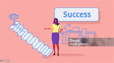 골든 우승자 트로피 컵 실업가 계단 경력 사다리 등반 사업가 성공 전략 리더십 개념 사무실 인테리어 스케치 수평 경영자에 대한 스톡 벡터 아트 및 기타 이미지 Istock