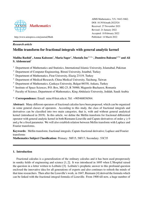 Pdf Mellin Transform For Fractional Integrals With General Analytic