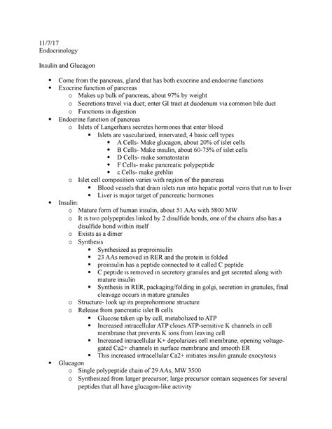 Lecture Insulin Glucagon Lecture Notes From Textbook And Lecture Endocrinology Insulin