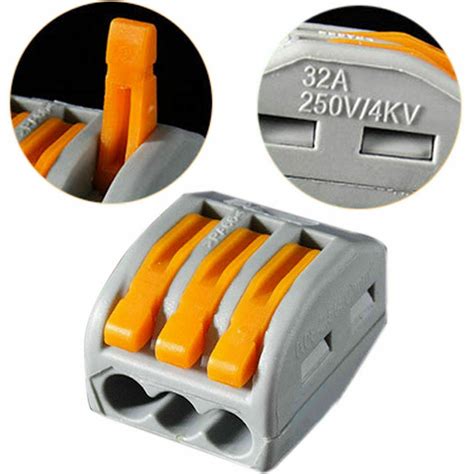 40pcs 3 Way REUSABLE SPRING LEVER TERMINAL BLOCK ELECTRIC CABLE WIRE CONNECTOR