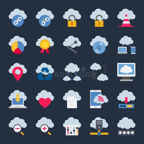 Flat Color Icons For Cloud Computing Stock Vector Illustration Of Lock Data