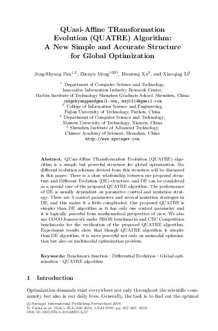 Pdf Quasi Affine Transformation Evolution Quatre Algorithm A New Simple And Accurate
