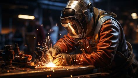 Men In Workshop Use Welding Torch To Craft Steel Industry Generated By