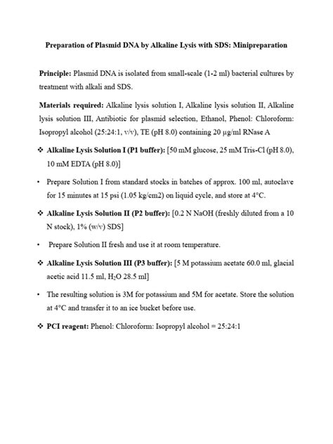 Plasmid Extraction Protocol Download Free Pdf Precipitation Chemistry Chemistry