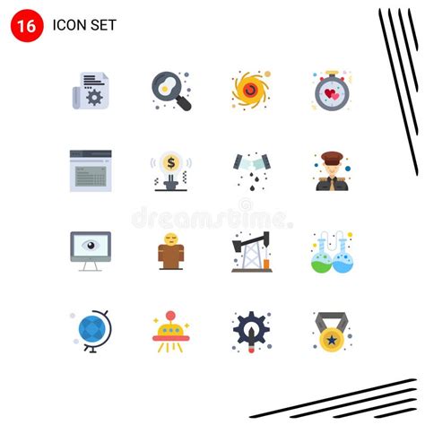 Mobile Interface Flat Color Set Of 16 Pictograms Of Page Romance Astronomy Love Heart Stock