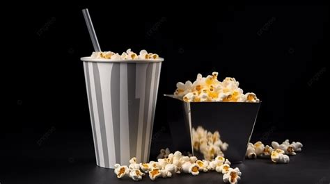 흰색 3d 안경 금속 캔의 상단 뷰에는 카피스페이스가 있는 검정색 배경에 음료와 팝콘이 포함되어 있습니다 팝콘 팝콘 상자 간식 배경 일러스트 및 사진 무료 다운로드