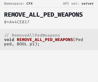 RemoveAllPedWeapons FiveM Natives Cfx Re Docs
