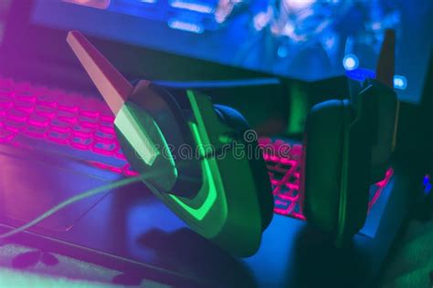 Gamer Girl Setup With Headset Stock Image Image Of Colors Laptop