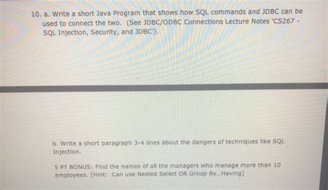 Solved 10 A Write A Short Java Program That Shows How Sql