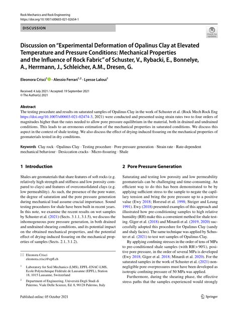 Pdf Discussion On Experimental Deformation Of Opalinus Clay At