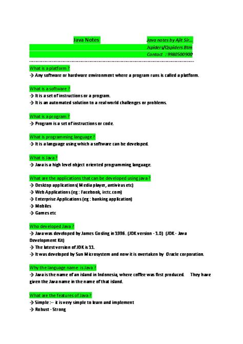 java notes java notes by ajit sir jspiders qspiders btm contact