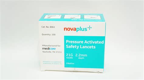 Medicore 8061 Novaplus Pressure Activated Safety Lancets 21g X 2 2mm Box Of 34
