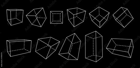 3d Geometric Outline Shapes Vector Cubes And Parallelepipeds Objects Stock Vector Adobe Stock