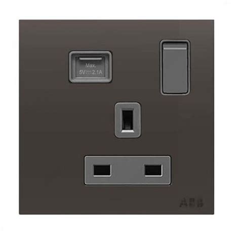 Abb Socket With Usb Charger Am23586 Sb Millenium 13a Silk Black