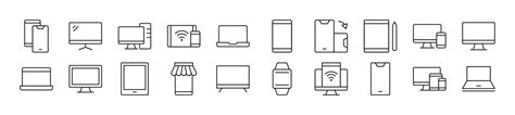 Pack Of Line Icons Of Computers Phones Laptops Editable Stroke Simple Outline Sign For Web