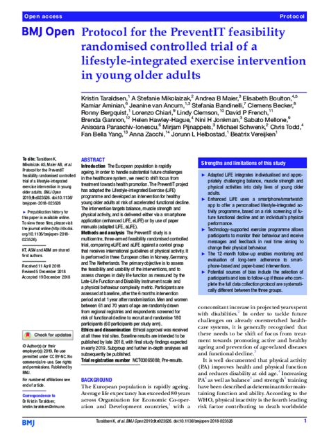 Pdf Protocol For The Preventit Feasibility Randomised Controlled Trial Of A Lifestyle
