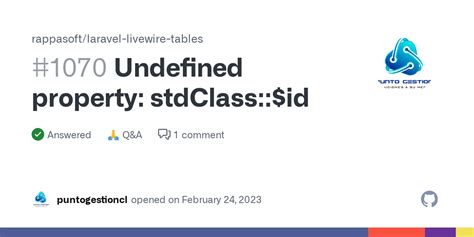 Undefined Property Stdclassid · Rappasoft Laravel Livewire Tables · Discussion 1070 · Github