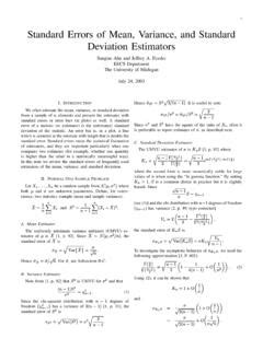 Standard Errors Of Mean Variance And Standard Deviation Standard Errors Of Mean Variance