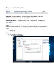 CIS106 U2 Lab2 Docx Unit 2 Lab Report 2 Security Lab CIS106 VMWare Lab Introduction To