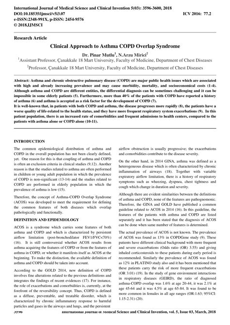 Pdf Clinical Approach To Asthma Copd Overlap Syndrome